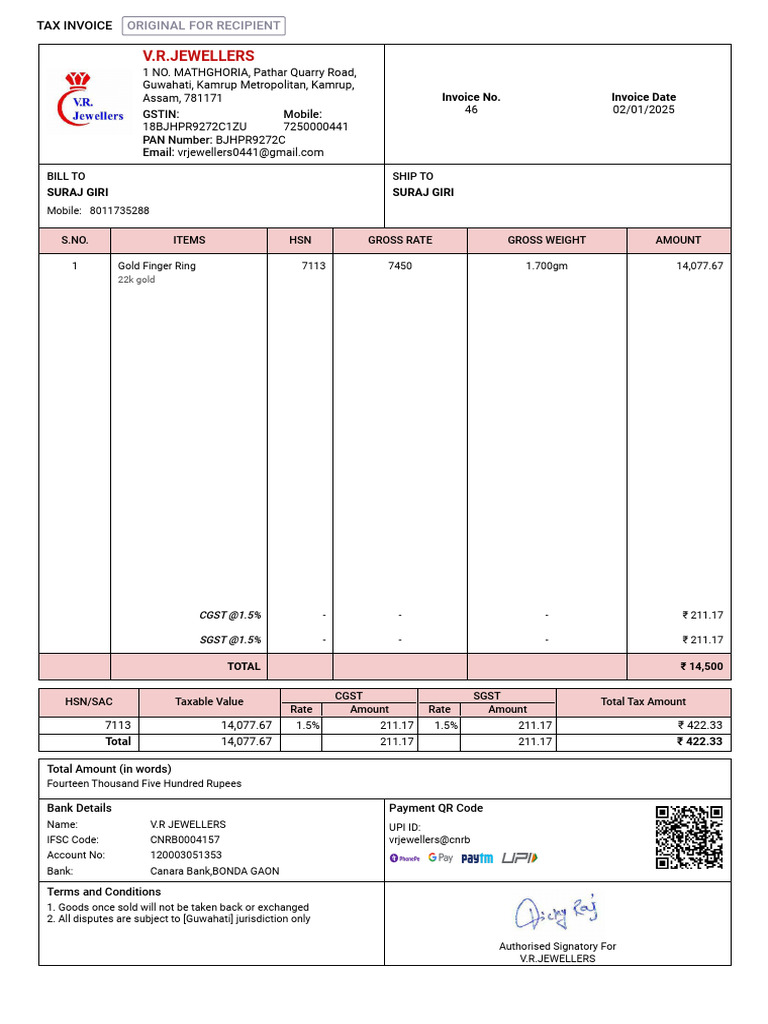 Suraj_Giri_Sales_Invoice_46 | PDF | Money | Economies