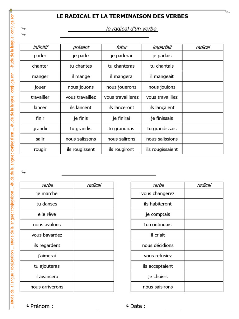 Radical et terminaison des verbes | PDF | Verbe | Conjugaison