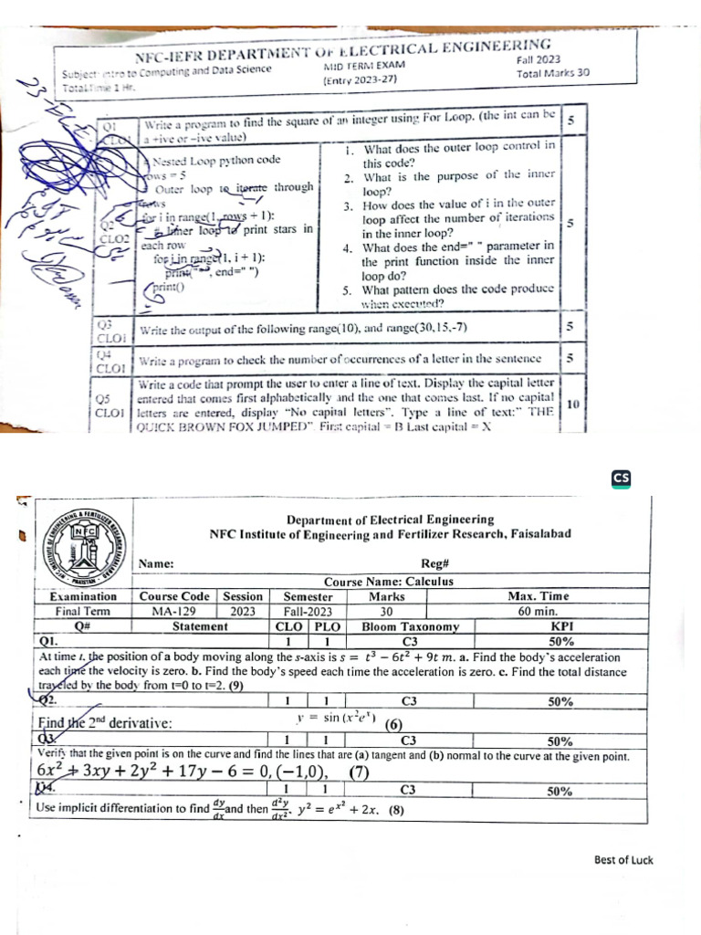 1st Semester Mid (2023) | PDF