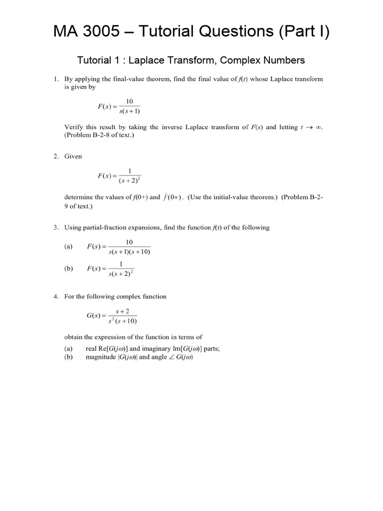MA 3005 - Tutorial Questions (Part I) | PDF
