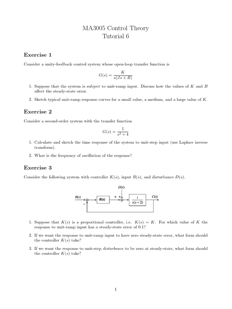 MA 3005 - Tutorial Questions (Part II) | PDF | Control Theory | Applied Mathematics