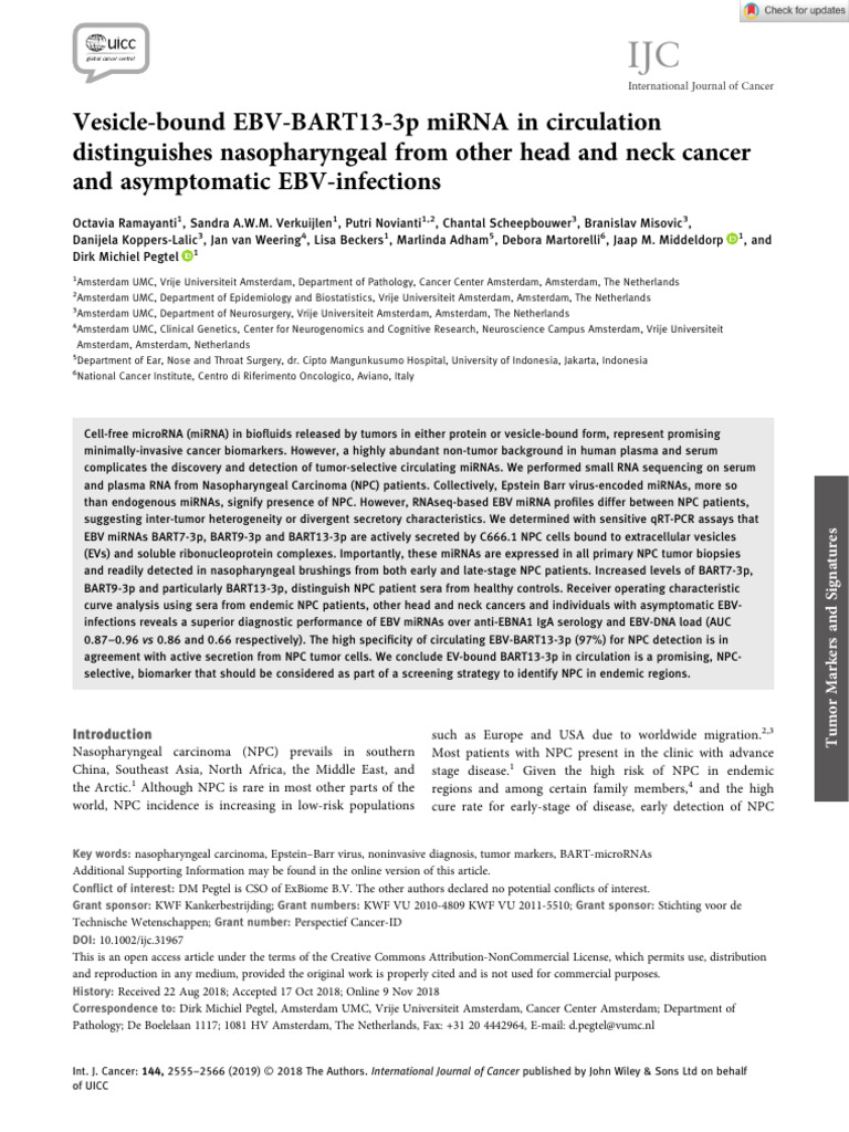 Ramayanti-2019-Vesiclebound-ebvbartp-mirna-in-circ | PDF | Biomarker | Micro Rna