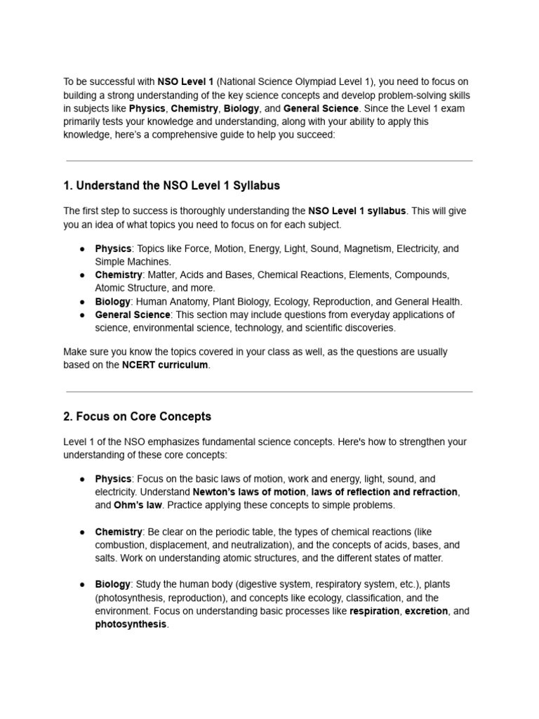 Nso Level 1 Pdf Science Chemistry