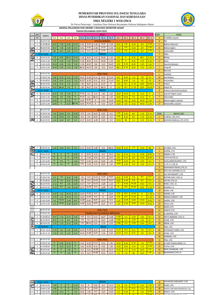 Jadwal Semester Genap T.P 2024-2025 | PDF