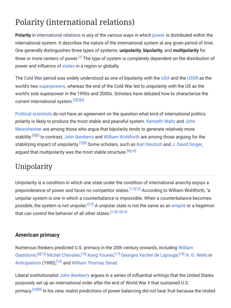 Understanding Polarity in International Relations | PDF | Polarity ...