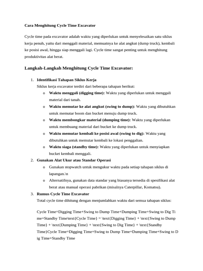 Cara Menghitung Cycle Time Excavator | PDF
