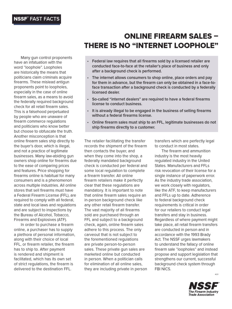 Gun - Laws - Factsheet Online Firearm Sales | PDF | National Instant ...