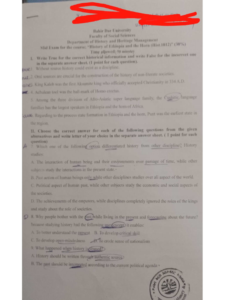 BDU history mid exam | PDF