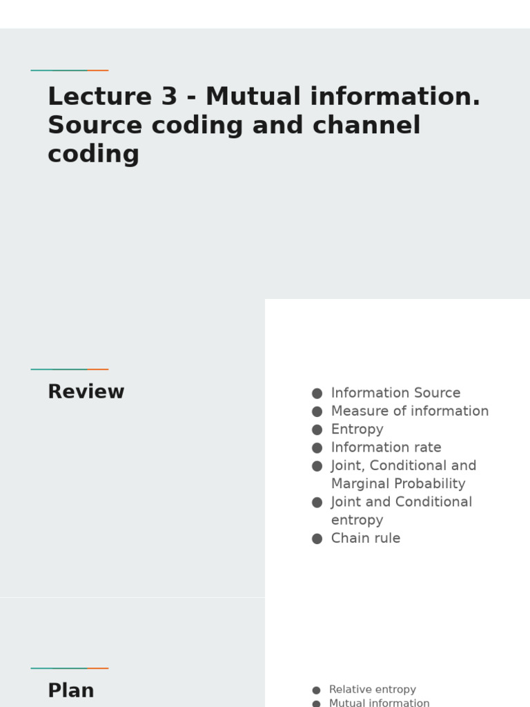 Lecture 3 - Mutual Information. Source Coding and Channel Coding 2 | PDF | Data Compression | Code