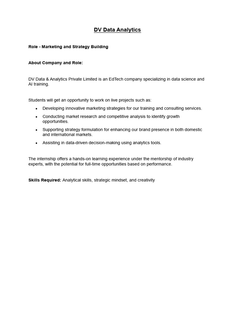 JD - DV Data & Analytics - IMI New Delhi | PDF