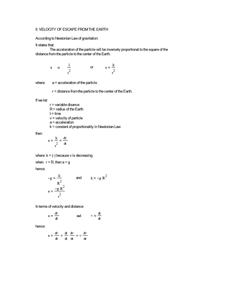 Lecture 9.2 - Applications of DE (Velocity of Escape) | PDF | Velocity ...