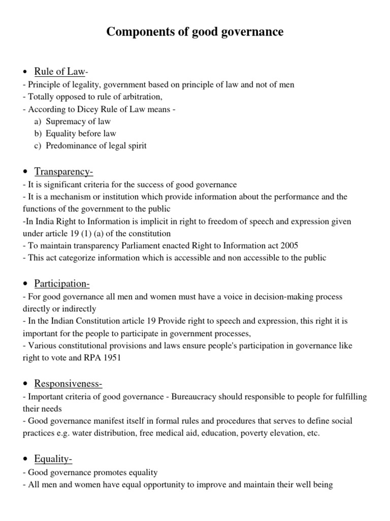 Components of Good Governance | PDF | Governance | Rule Of Law