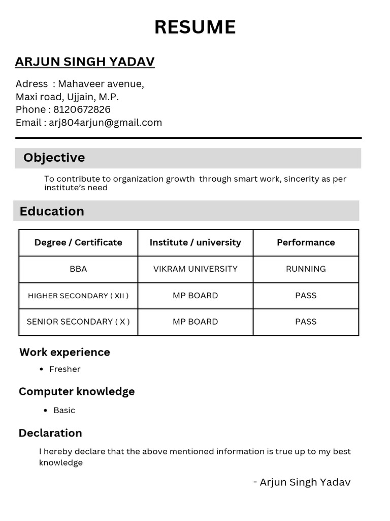 Resume: Arjun Singh Yadav | PDF