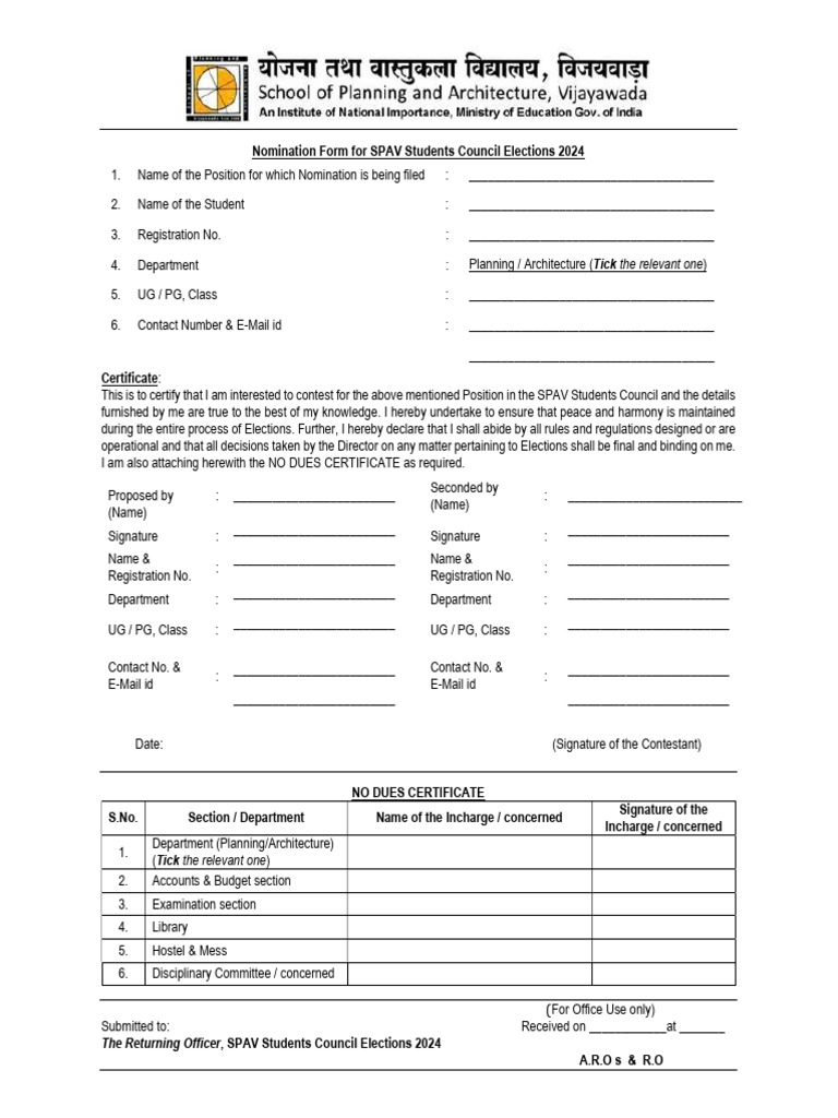 Nomination Form For Student Council Elections 2024 | PDF | Justice ...