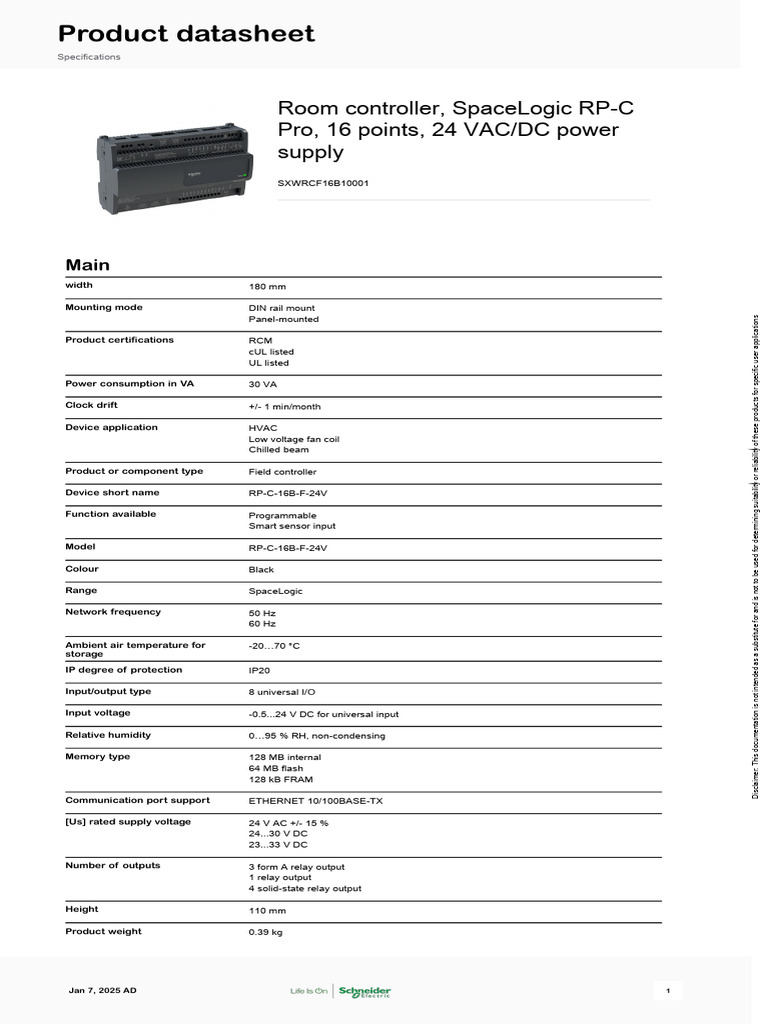 Schneider Electric - SpaceLogic-RPC-Controller - SXWRCF16B10001 | PDF ...