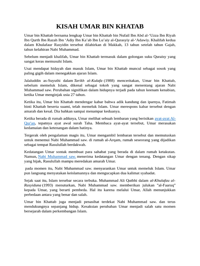 Kisah Umar Bin Khatab by Ismail | PDF