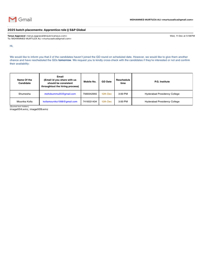 2025 Batch Placements - Apprentice Role S&P Global-3 | PDF