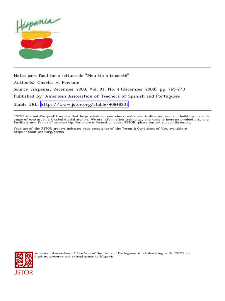 Notas para Facilitar A Leitura de Meu Tio o Iauaretê - Charles Perrone ...