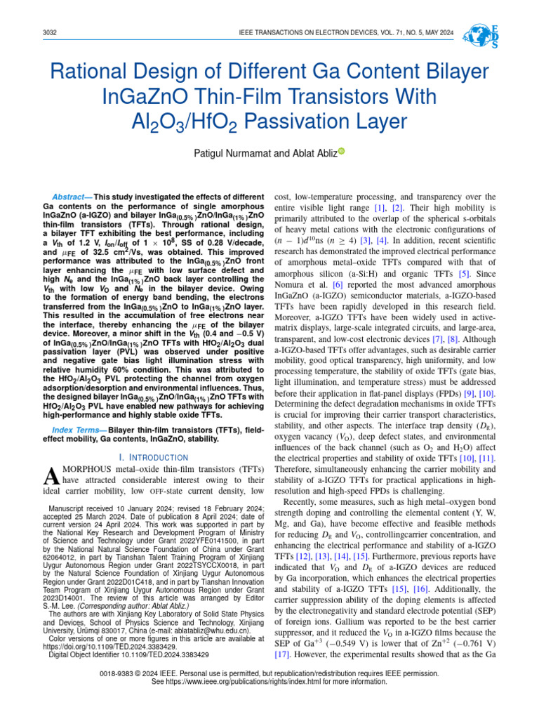 Rational Design of Different Ga Content Bilayer InGaZnO Thin-Film Transistors With AlO HfO ...