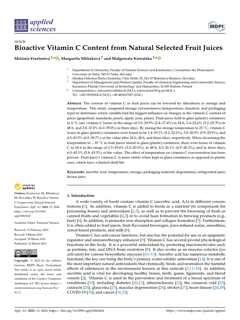 Bioactive Vitamin C Content From Natural | PDF | Vitamin C | Juice