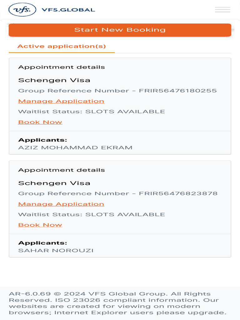 Dashboard VFS Global | PDF