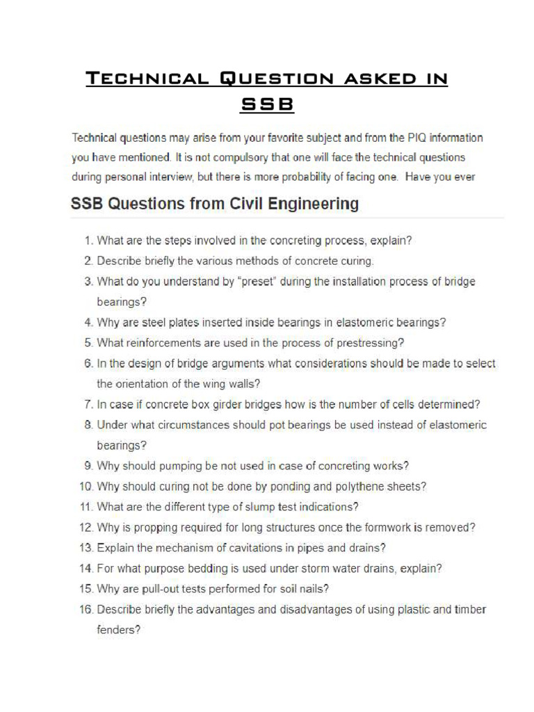 Technical Question Asked in SSB | PDF