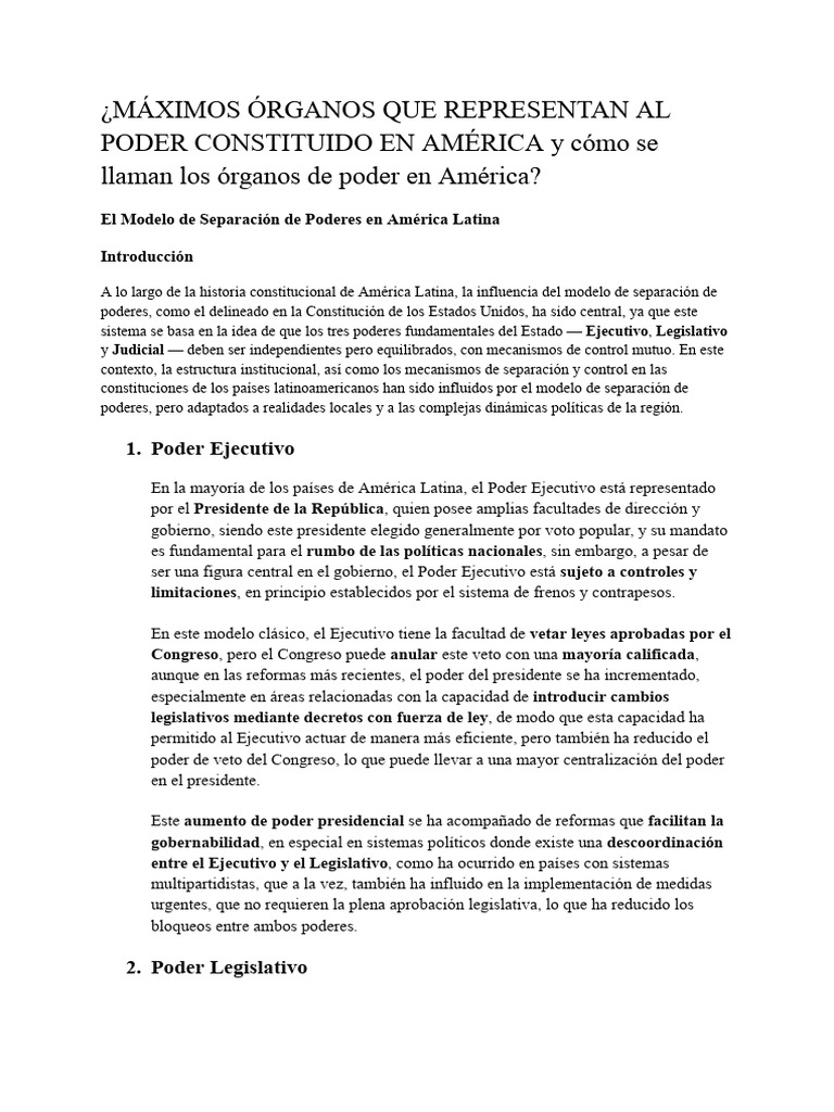 Máximos Órganos Que Representan Al Poder Constituido en América. | PDF ...