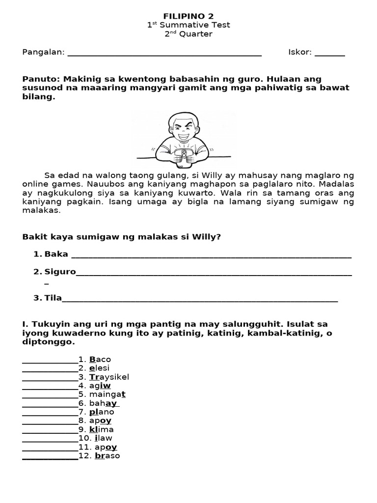 Filipino 2 - ST1 - Q2 | PDF