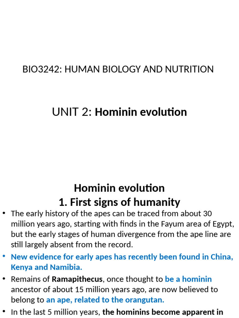 Unit 2. Hominin Evolution | PDF | Homo | Ape