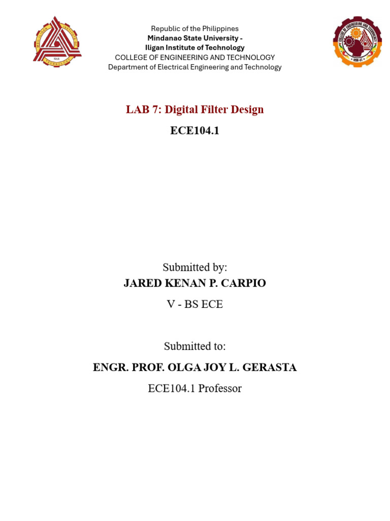 Carpio - ECE104.1 - Laboratory 8 Implementation of Digital Filter in ...