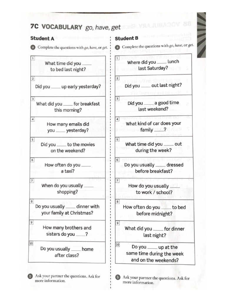 7C VOCABULARY Go, Have, Get | PDF