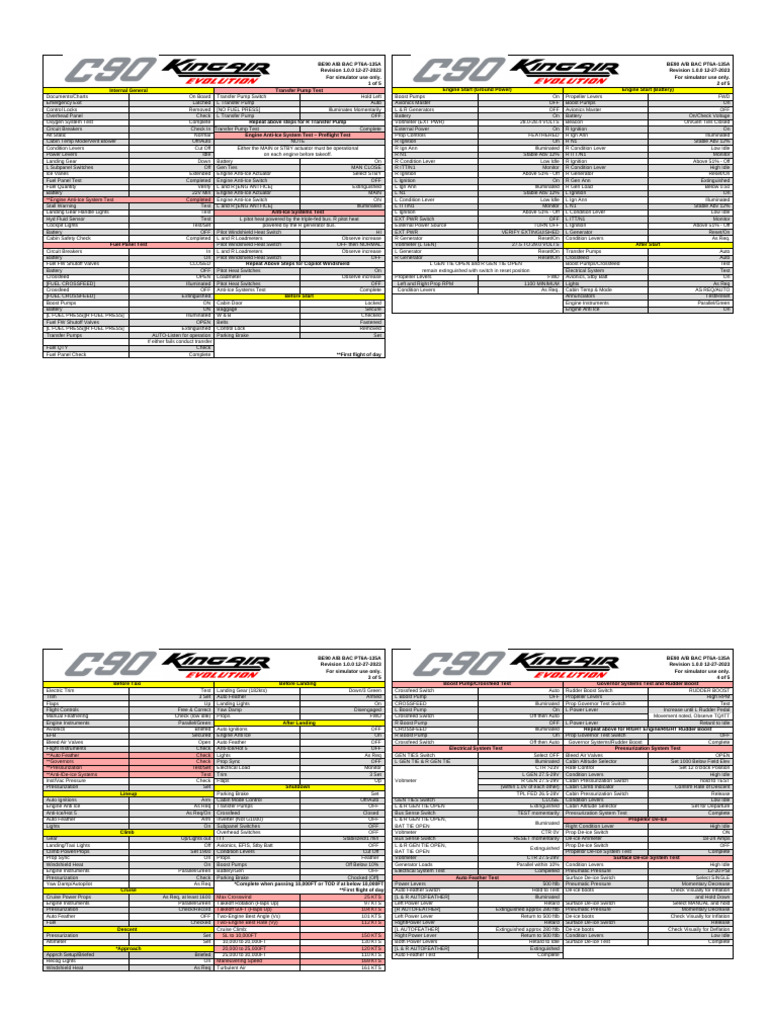 C90B EVO G1000 Checklist Small | PDF | Switch | Engines