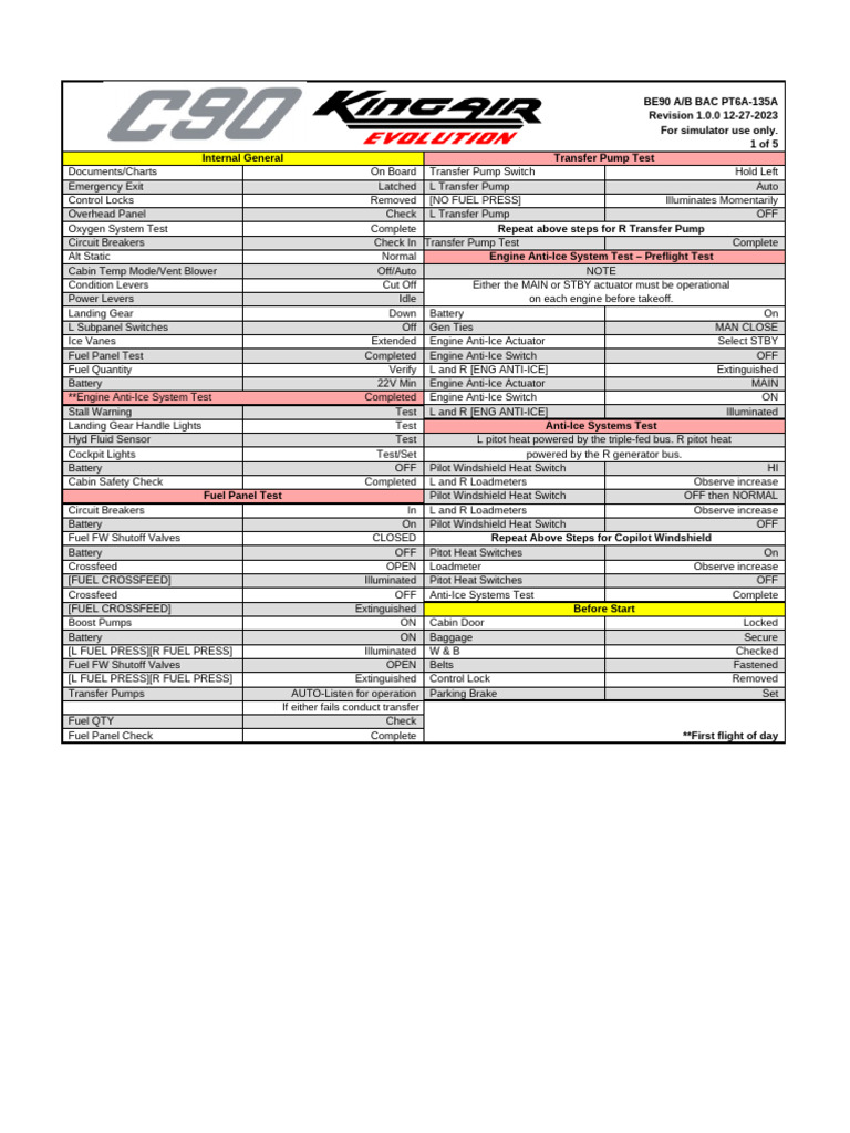 C90B EVO G1000 Checklist | PDF | Switch | Engines