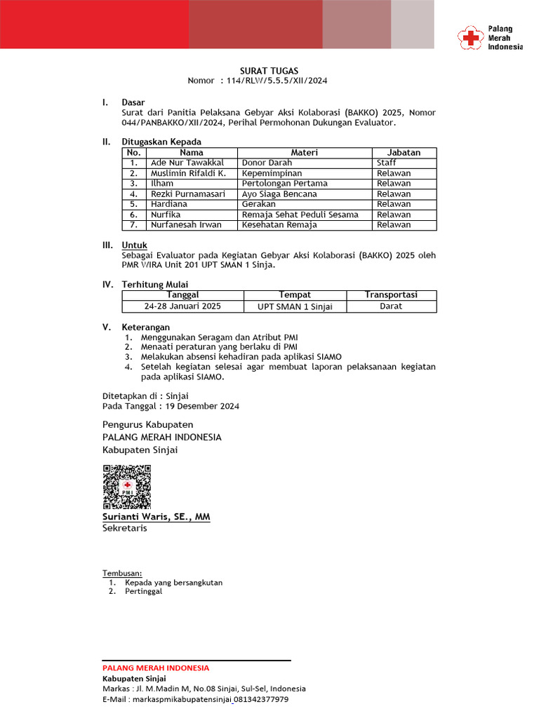 Evaluator Kegiatan BAKKO 2025 PMI | PDF