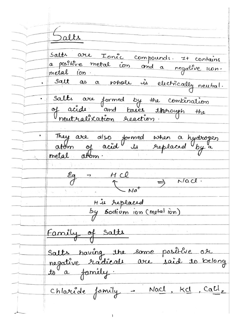 Chemistry Class 10 Notes (Salt) | PDF