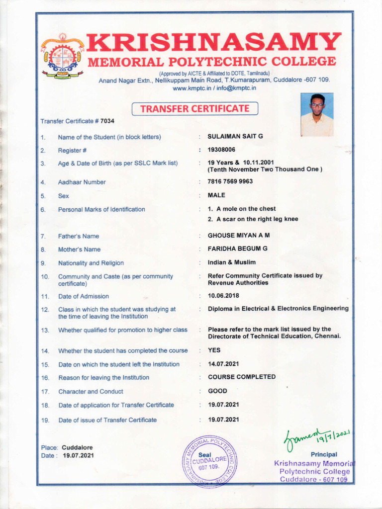 Transfer Certificate | PDF