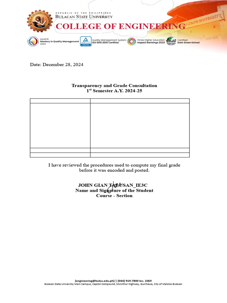 Transparency and Grade Consultation Form | PDF