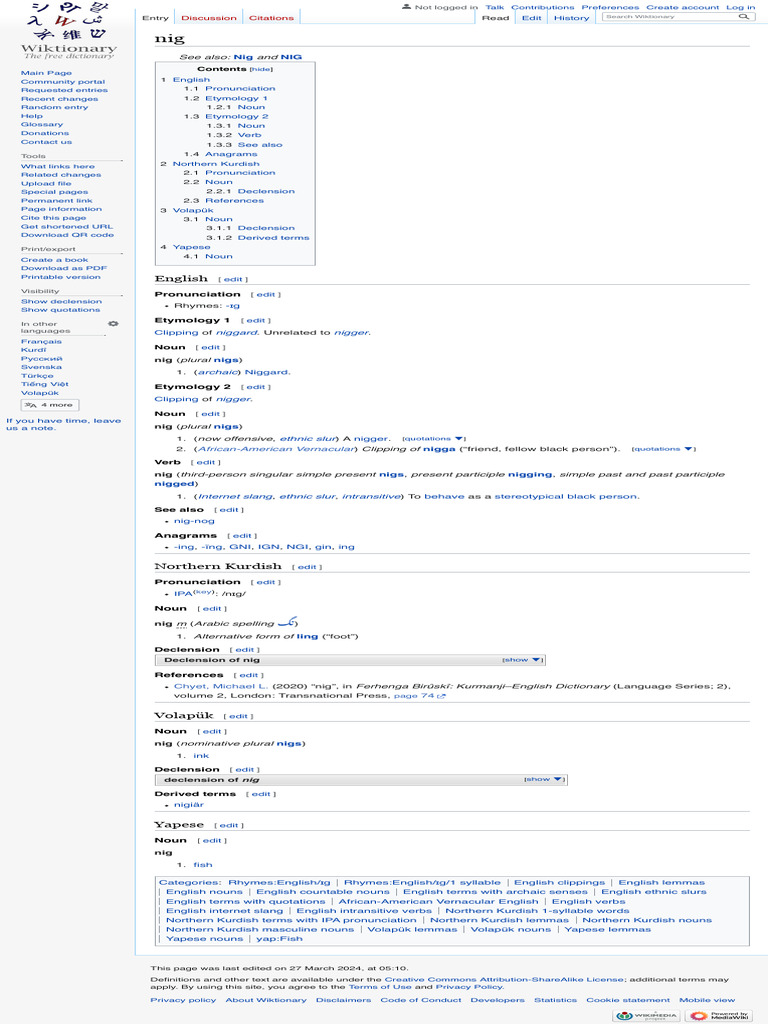 Nig - Wiktionary, The Free Dictionary | PDF | English Language | Noun