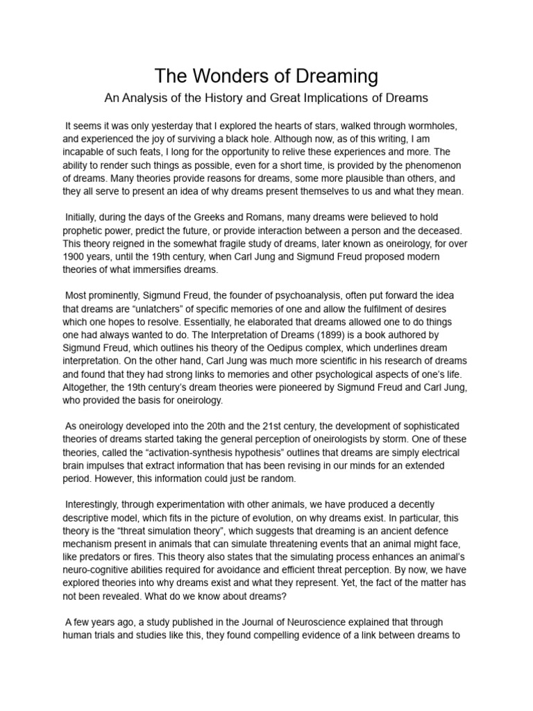 The Wonders of Dreaming An Analysis of The History and Great ...