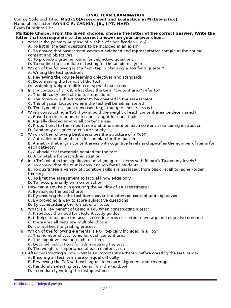 Math Assessment Strategies | PDF | Multiple Choice | Educational Assessment