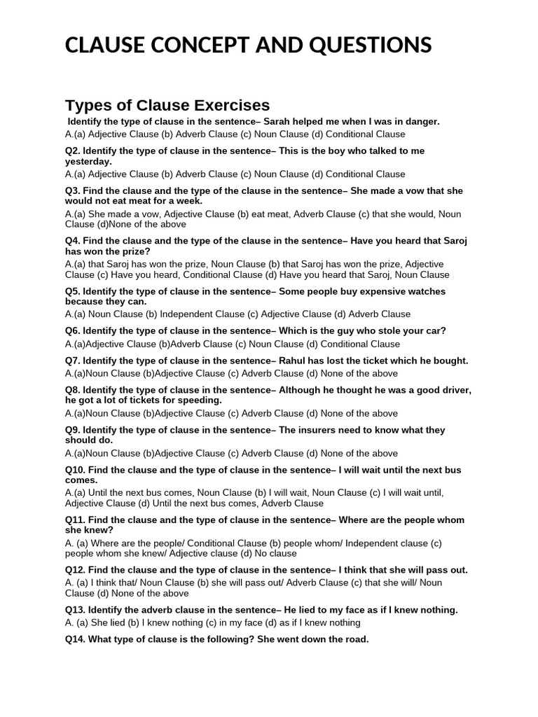 Clause Types and Exercises Guide | PDF | Adverb | Adjective