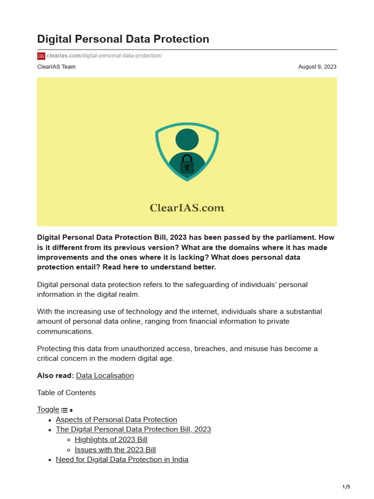 Digital Personal Data Protection | PDF | Information Privacy | Privacy