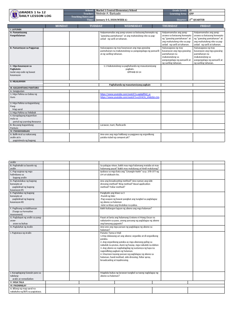 DLL - EPP 4 - Q2 - W6 (1) January | PDF