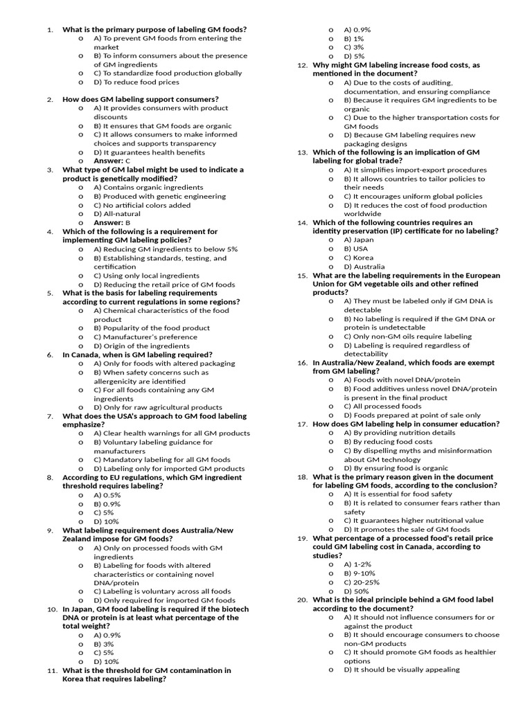Sample Questions on Biotech | PDF | Intellectual Property | Genetically ...