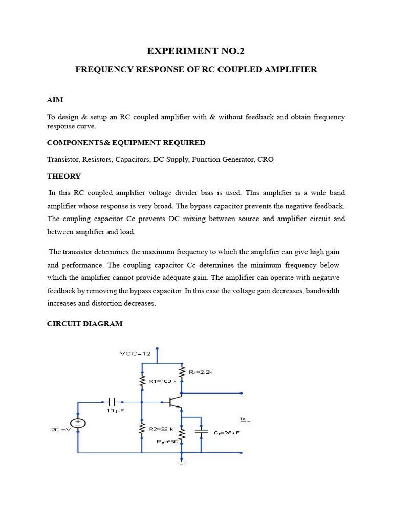 expt-2-RC Coupled Amplifier | PDF | Amplifier | Capacitor