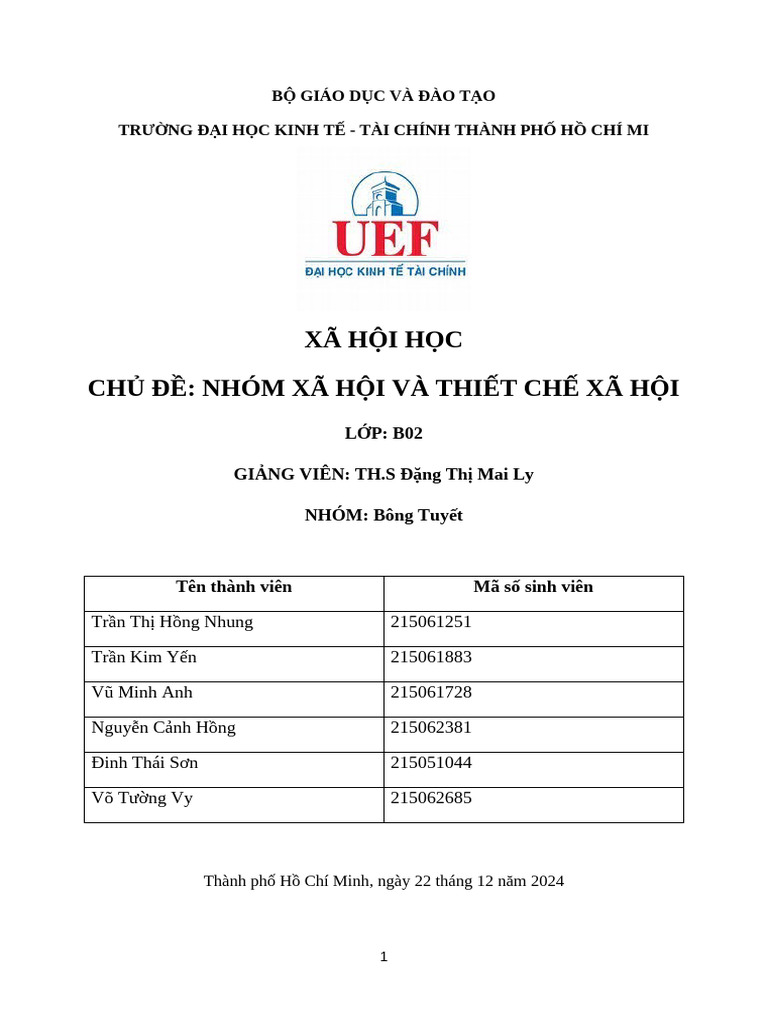 B02 - Bông Tuyết - Nhóm Xã Hội Và Thiết Chế Xã Hội Xong | PDF