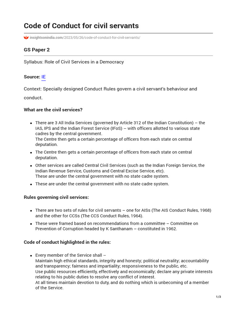 Code of Conduct For Civil Servants | PDF | Government | Justice