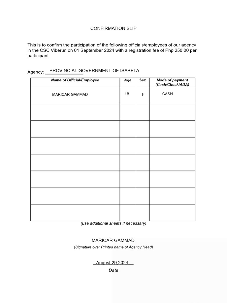 CONFIRMATION SLIP - Viberun | PDF