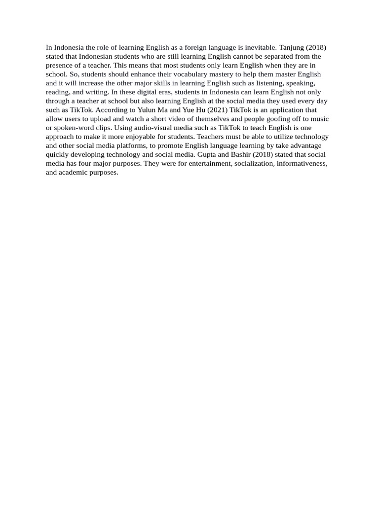 In Indonesia The Role of Learning English As A Foreign Language Is Inevitable | PDF