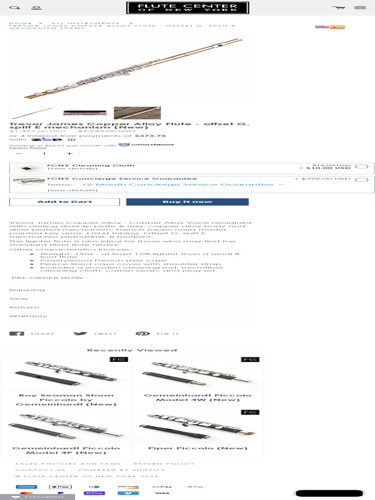 Trevor James Copper Alloy Flute - Offset G, Split E Mechanism (New ...